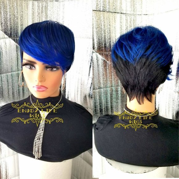 Hair | Deep Blue Ombre Pixie Short Cut Human Wig | Poshmark